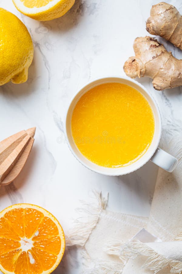 Ginger Orange Drink in White Mug. Winter Vitamin Beverage for Immunity ...