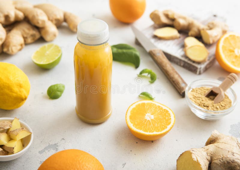 Ginger and Orange Energy Shot Immune Drink with Fresh Raw Ginger Root ...