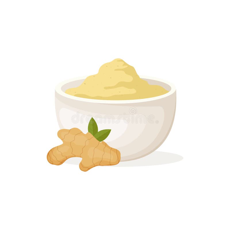 Ginger Powder in the Bowl with Ginger Root. Vector Illustration. Stock ...