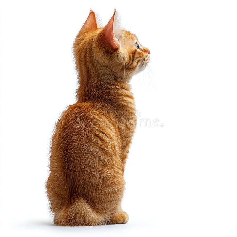 Ginger Red Cat Back View Isolated on White Background Stock ...