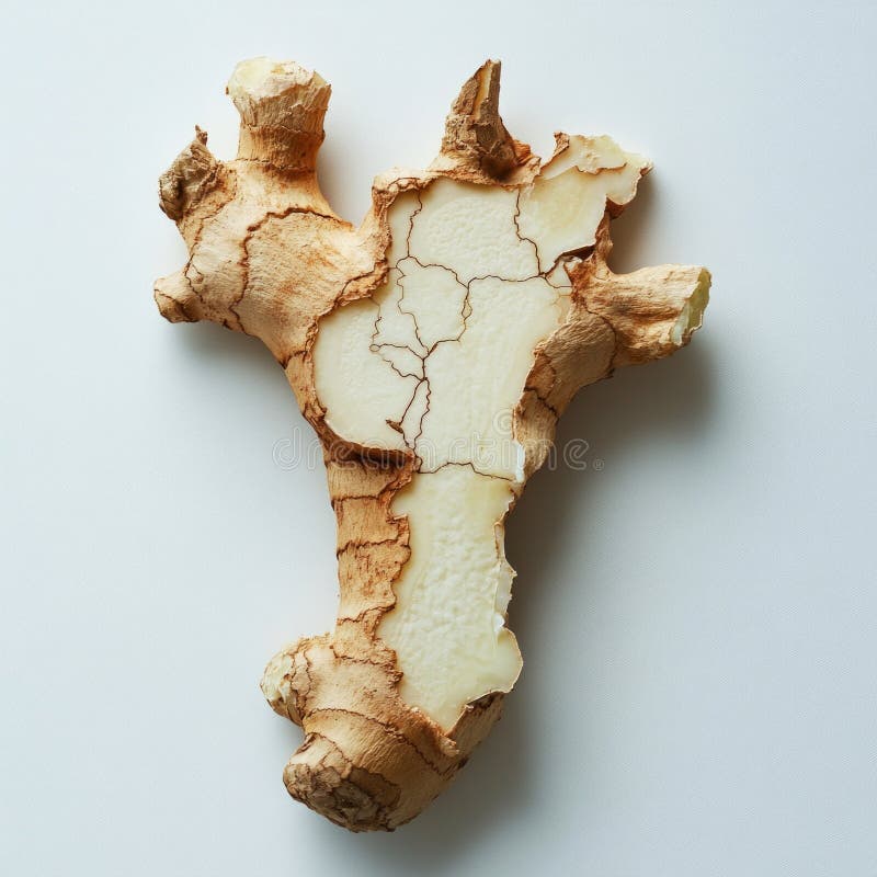 Ginger Root Cross-section on White Background Highlighting Detailed ...