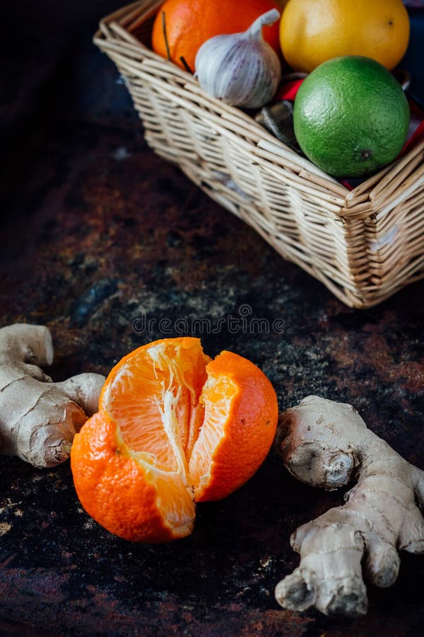 Ginger root with orange stock photo. Image of organic - 95130460