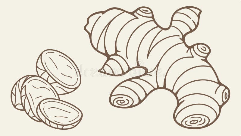Ginger Root Outline Drawing, Simple Spice Icon for Food and Culinary ...