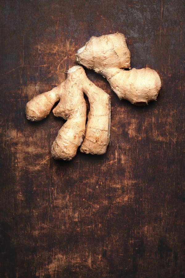 Ginger Root on Wooden Table with Copy Space in Vintage Style Stock ...