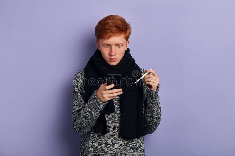 Ginger Sick Weak Puzzled Man Cannot Make a Phone Call, Stock Photo ...