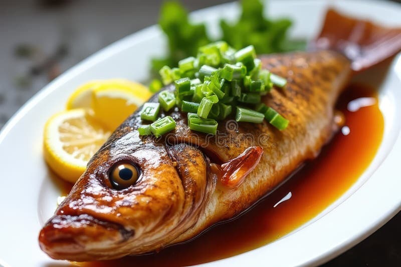 Ginger-Steamed Whole Fish Dish Stock Illustration - Illustration of ...