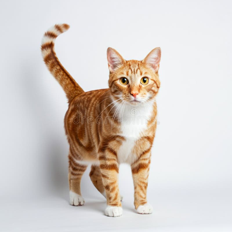 A Ginger Tabby Cat with Distinctive Orange and White Stripes Stands on ...