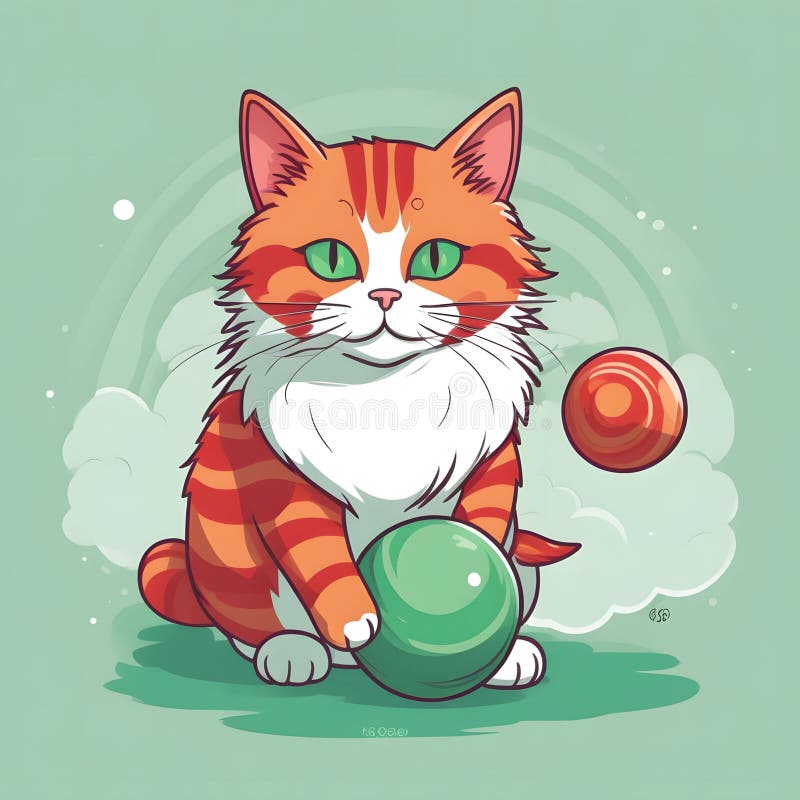 Ginger Tabby Cat Playing with a Green Ball Stock Image - Image of ...