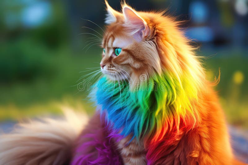 Ginger Tabby Cat with Vibrant Rainbow Ombre Fur. Generative AI Stock ...