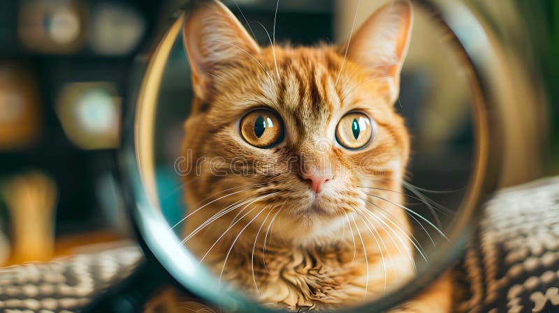 A Ginger Tabby Scottish Straight Cat Looking Intently through a Round ...