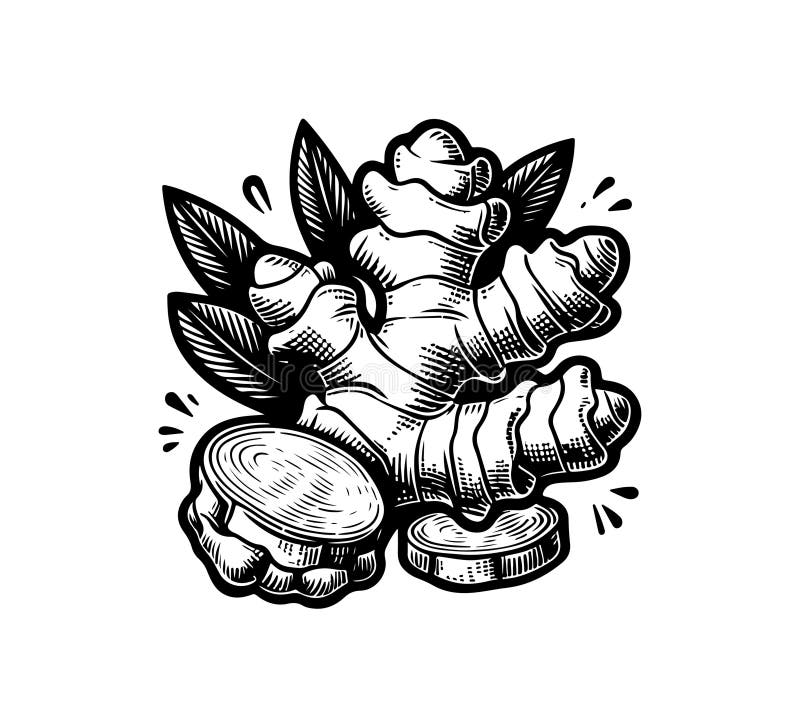 Ginger Vector Hand Drawn Black and White Stock Illustration ...