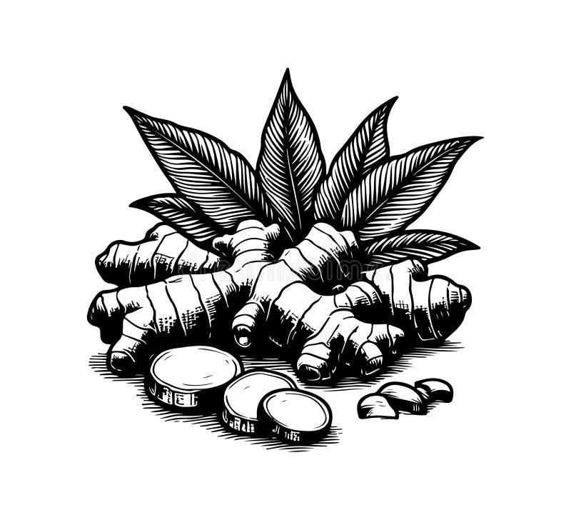 Ginger Vector Hand Drawn Black and White Stock Illustration ...