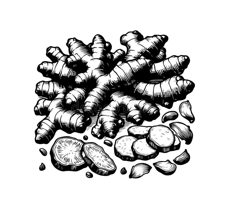Ginger Vector Hand Drawn Black and White Stock Illustration ...