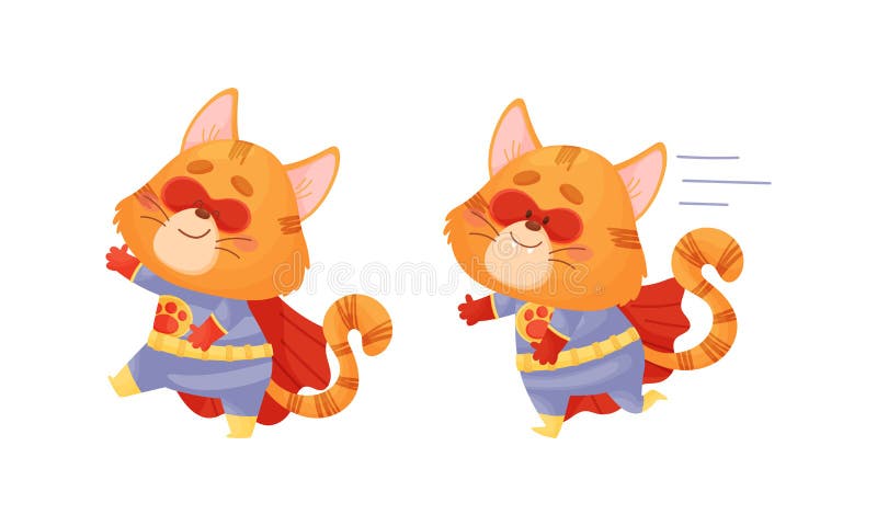 Ginger Cat Superhero Character Wearing Red Cloak and Mask Jumping ... Ginger Cat Superhero Character Wearing Red Cloak and Mask Jumping ...