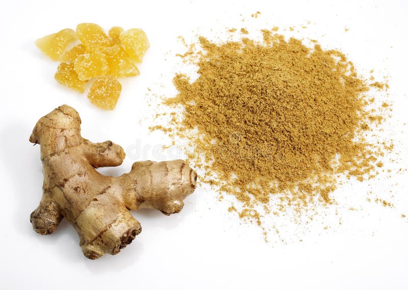 GINGER Zingiber Officinale, POWDER, ROOT and CRYSTALLIZED Stock Photo ...