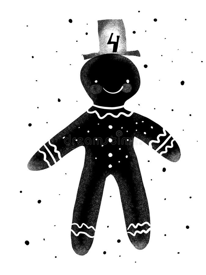 Stencil Illustration Advent Calendar: Gingerbread Man with Hat, Number ...