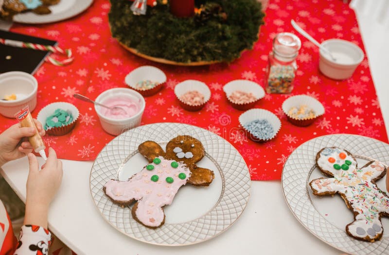 GingerBread Baking and Decorating Christmas Stock Photo - Image of food ...