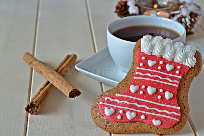 Gingerbread Biscuit with a Cup of Tea Stock Image - Image of frosting ...
