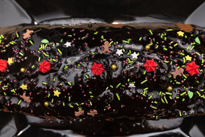 Gingerbread Cake with Chocolate Icing and Jam Inside, Sprinkled with ...