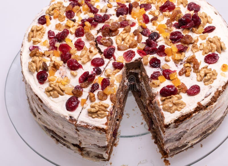 Gingerbread Cake Sprinkled with Dried Fruits. Stock Image - Image of ...