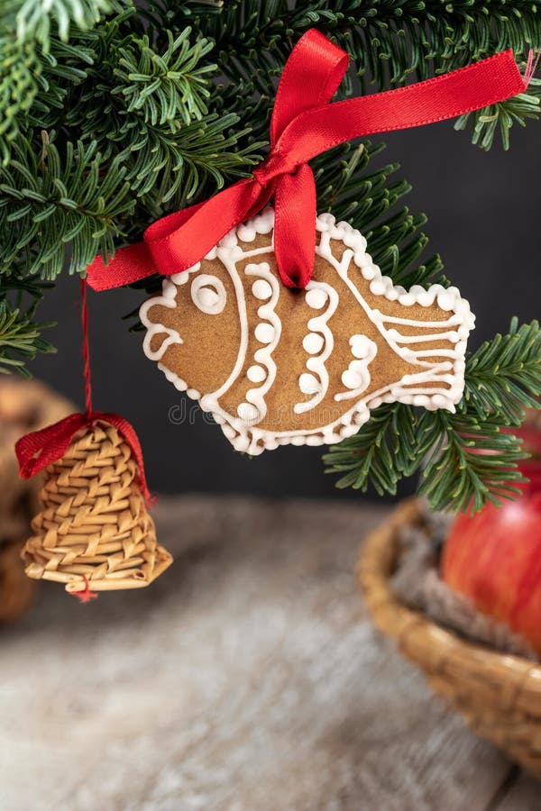 Gingerbread Carp Fish Hanging on a Christmas Tree Stock Image - Image ...