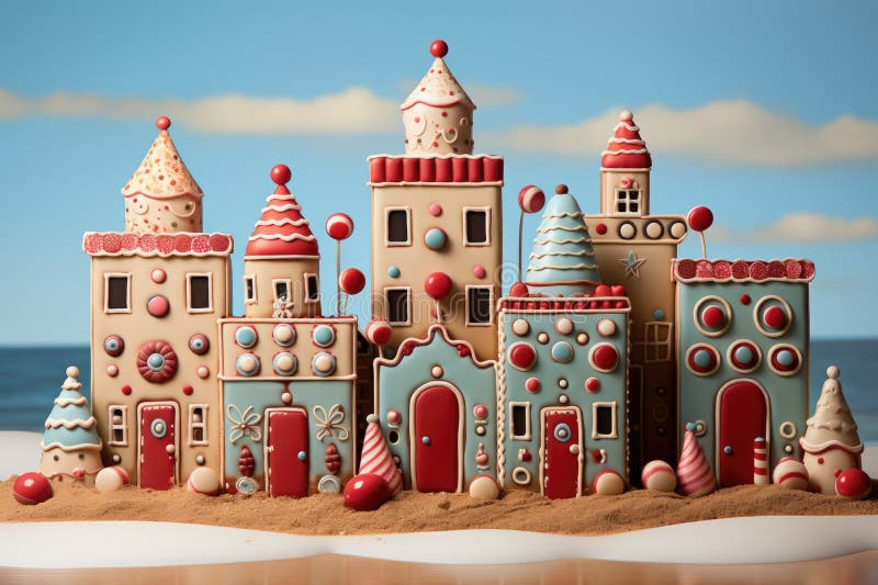 A Gingerbread Castle on a Sandy Beach, AI Stock Illustration ...