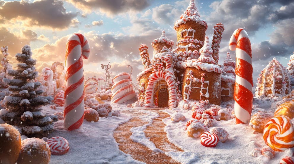 A Gingerbread Castle in a Snowy Candyland Stock Illustration ...
