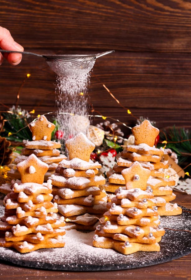 Gingerbread Christmas Tree Cookies Stock Photo - Image of dessert ...