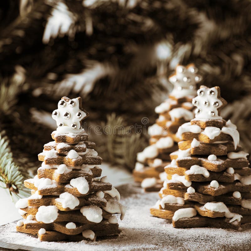 Gingerbread Christmas Trees Stock Image - Image of board, powder: 63796773