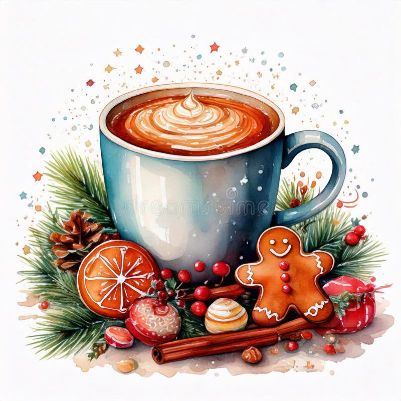 Gingerbread, Cinnamon, and Other Decorative with Cup of Coffee Stock ...
