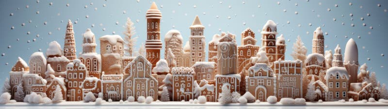 A Gingerbread City with Snow on it Stock Illustration - Illustration of ...