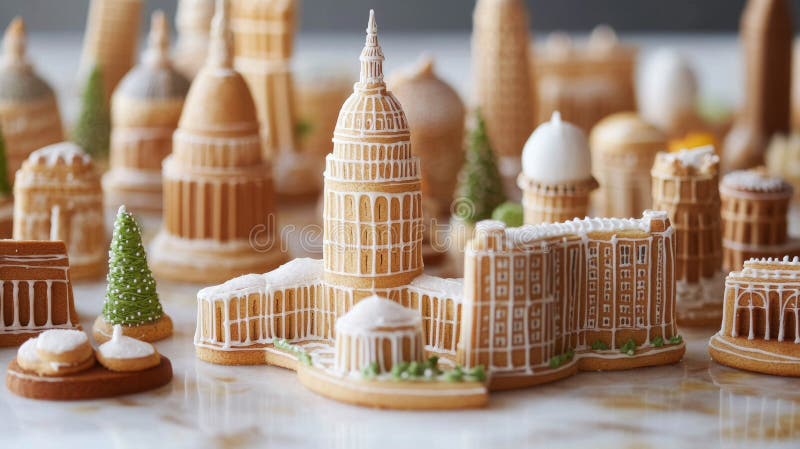Gingerbread Cityscape with Detailed Architectural Features Stock ...