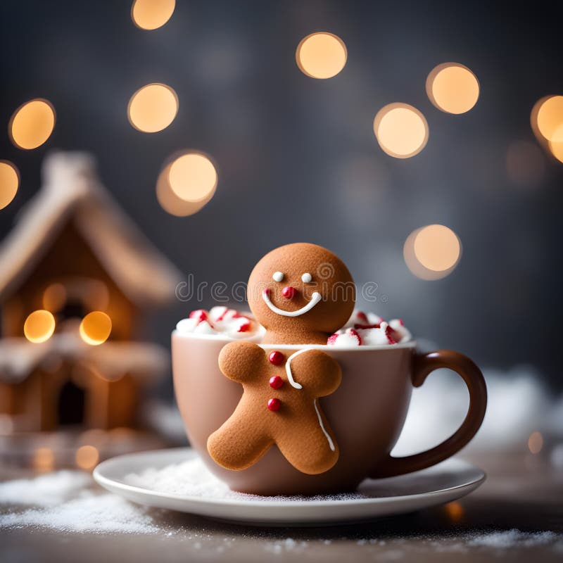 Gingerbread in Cocoa Cup Milk Stock Image - Image of dancing, cocoa ...
