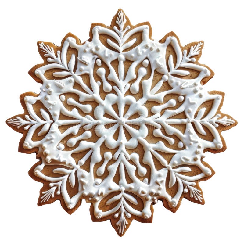 Gingerbread Cookie Decorated with White Icing in Snowflake Shape Stock ...