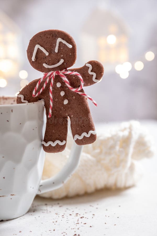 Gingerbread Cookie Man with a Hot Chocolate Stock Image - Image of ...