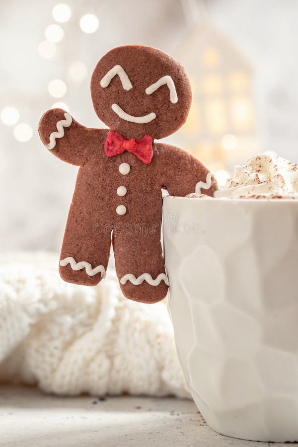 Gingerbread Cookie Man with a Hot Chocolate Stock Photo - Image of ...