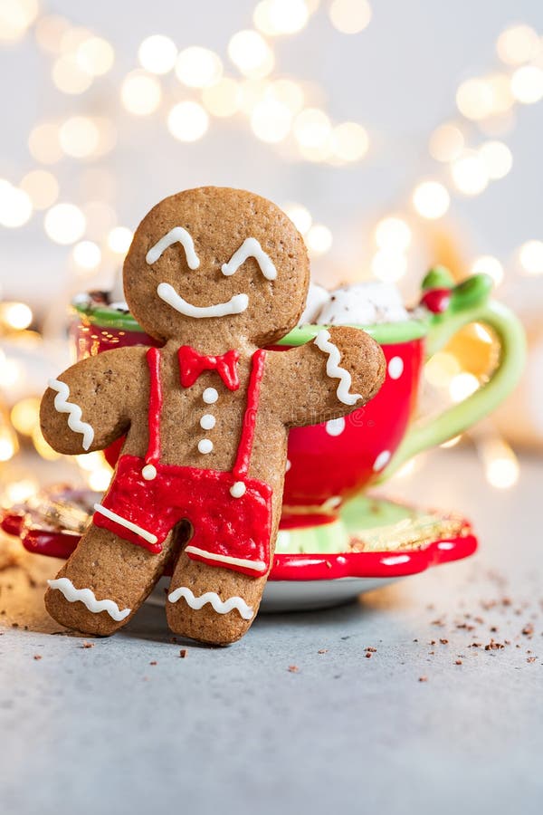 Happy Gingerbread Cookie Man Stock Photo - Image of coffee, cute: 132596298