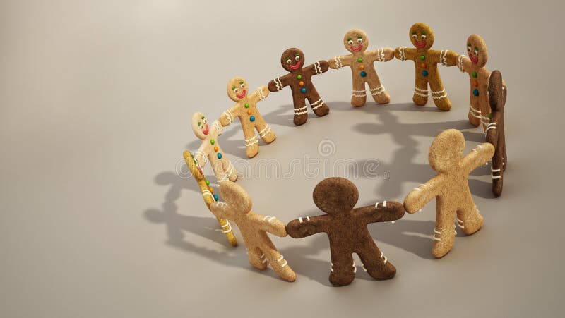 Gingerbread Cookie Men Holding Hands Isolated on White. 3D Illustration ...