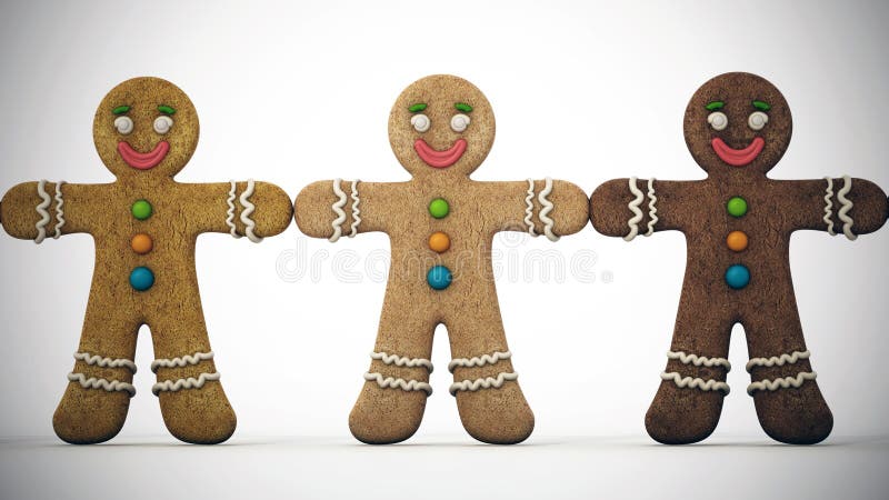 Gingerbread Cookie Men Holding Hands Isolated on White. 3D Illustration ...