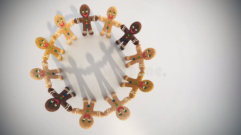Gingerbread Cookie Men Holding Hands Isolated on White. 3D Illustration ...