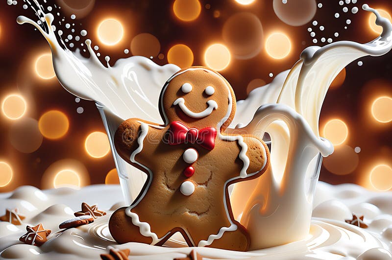 Gingerbread Cookie Mid-Flight Inside a Dynamic Splashing Milk Wave ...