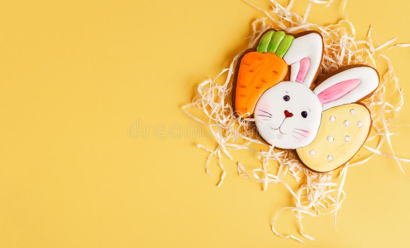 Gingerbread Cookie in the Shape of Rabbit Head with Carrot and Egg ...