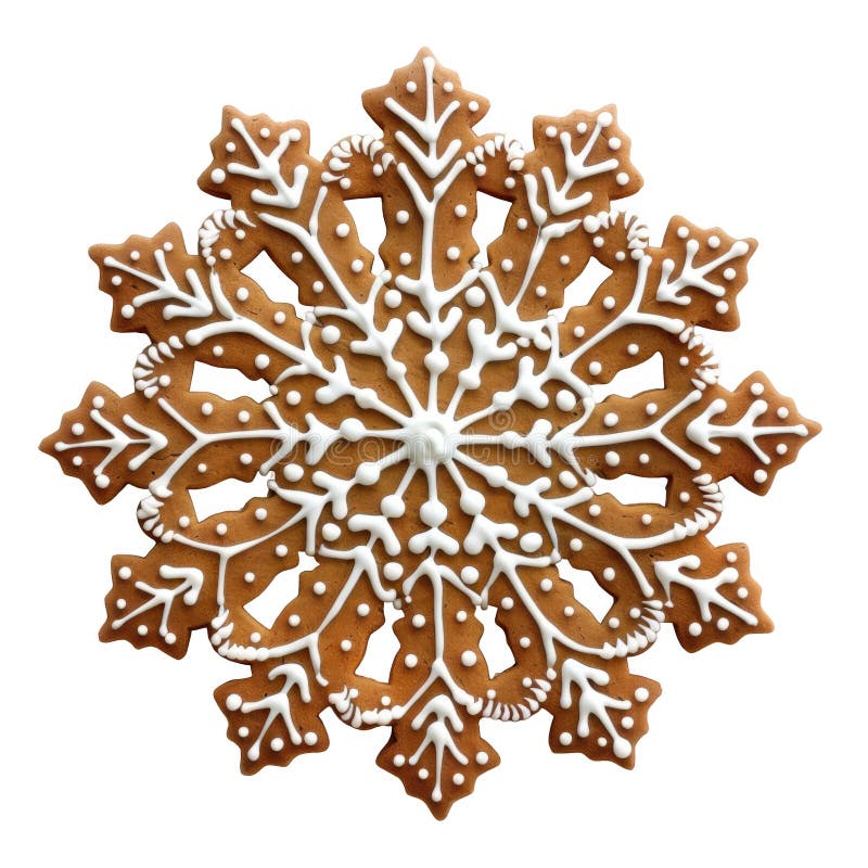 Gingerbread Cookie Shaped Like a Snowflake with White Icing Stock ...