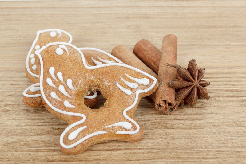 Gingerbread Cookies Birds with Star Anise and Cinnamon Stock Photo ...