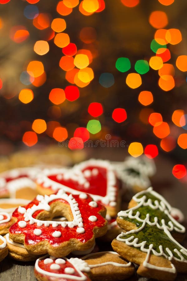 Gingerbread Cookies Christmas Lights Stock Photo - Image of brown ...