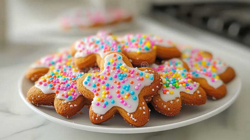 Gingerbread Cookies Decorated with Colorful Icing and Sprinkles Stock ...