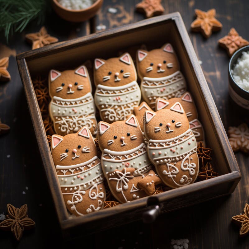 Gingerbread Cookies in the Form of a Kitty Cat 2 Stock Illustration ...