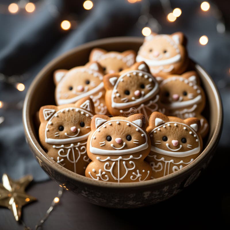 Gingerbread Cookies in the Form of a Kitty Cat 3 Stock Illustration ...