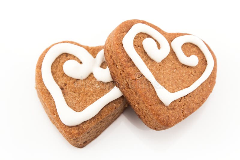 Gingerbread Cookies Hearts on White Stock Image - Image of brown ...