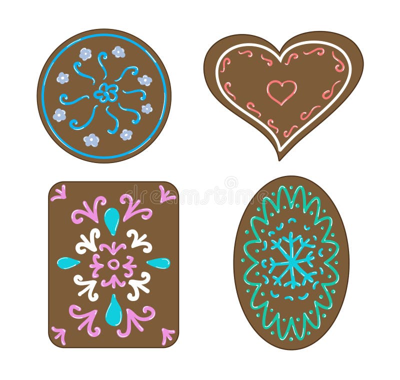 Gingerbread Cookies with Patterns Stock Vector - Illustration of shape ...